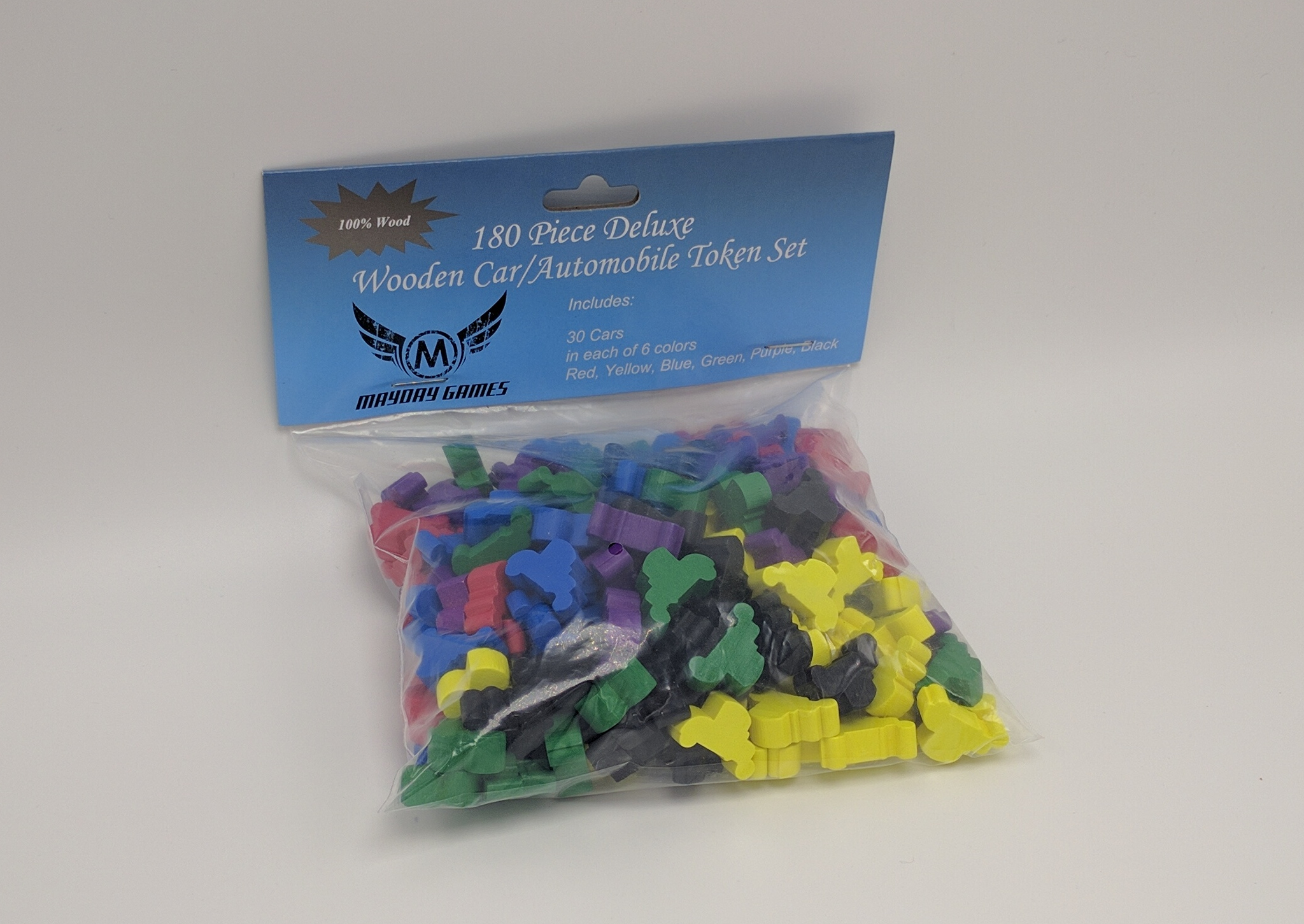 Deluxe Car Token Set (180 wooden tokens, 30 of each of 6 colors ...